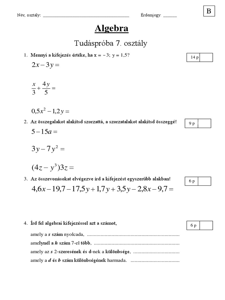 4 Bfelmero 7 Algebra | PDF