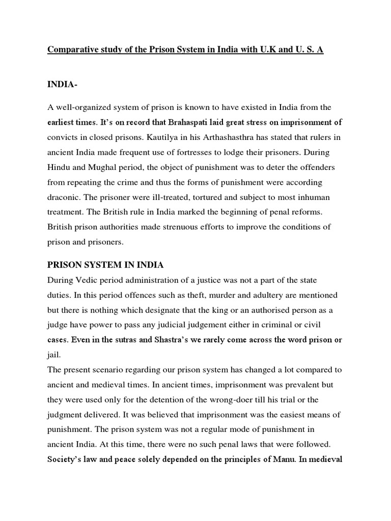 Comparative Study of The Prison System in India, UK and USA | PDF ...