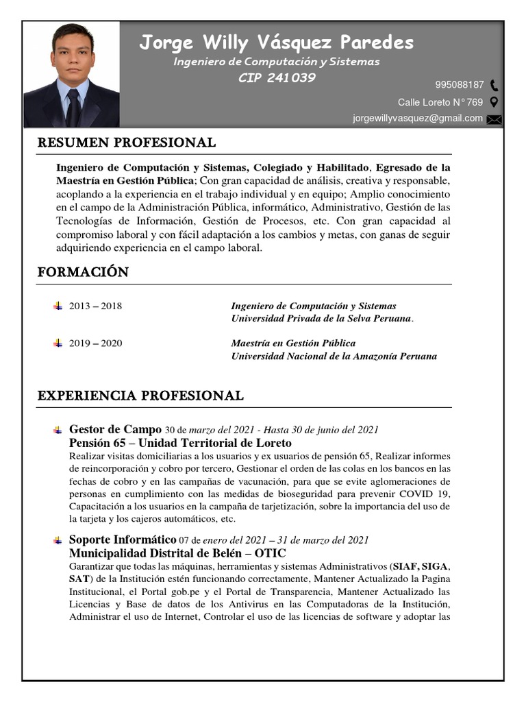 Curriculum Vitae - Jorge Vasquez Paredes | Descargar gratis PDF ...