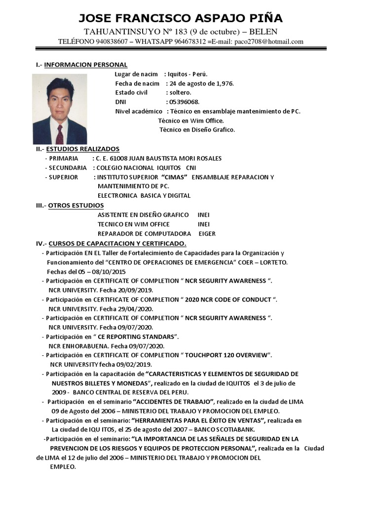 CV Jose Aspajo Informatica PDF | PDF | Informática