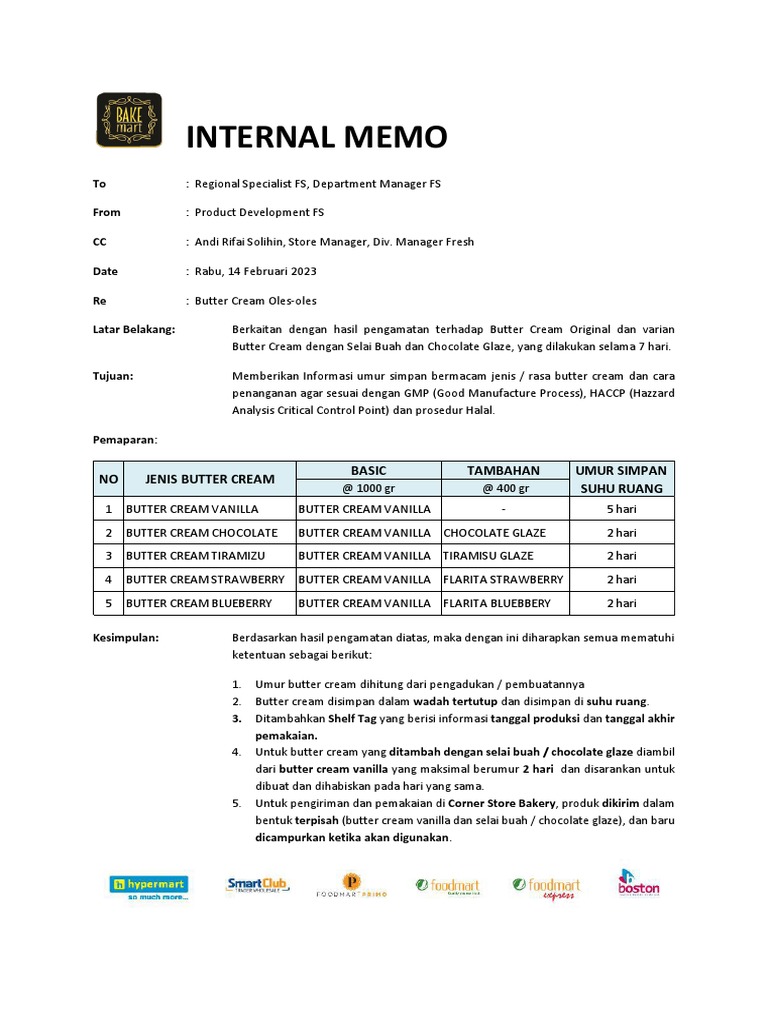 Internal Memo Butter Cream Feb2023 | PDF