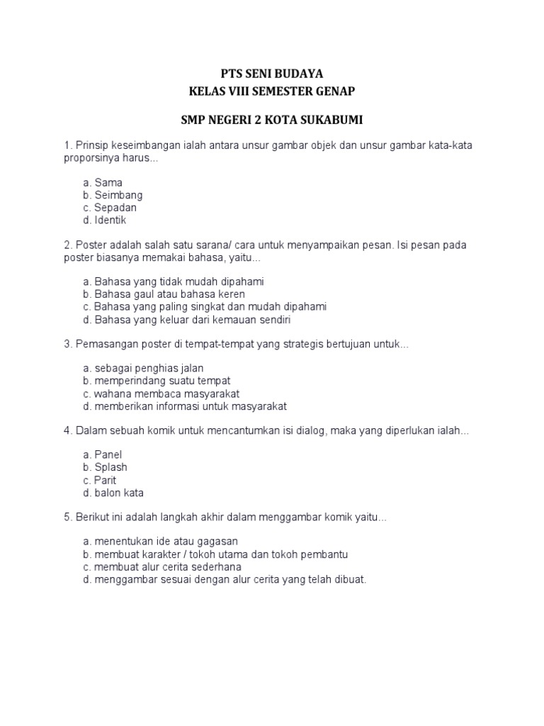 Soal Seni Budaya Kelas VIIIGenap | PDF | Seni