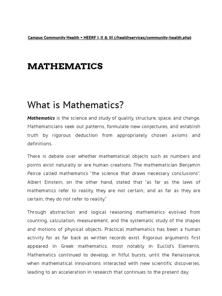 Understanding Mathematics An Overview Of What Mathematics Is Its