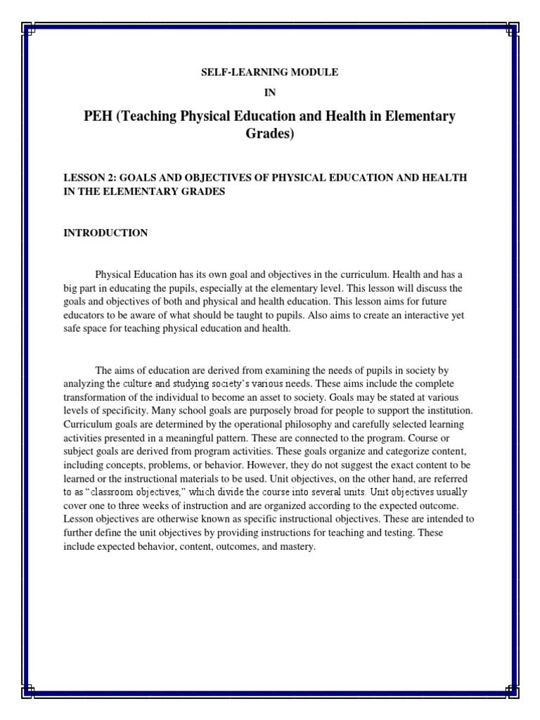 Peh - Lesson 2 | PDF | Physical Education | Curriculum