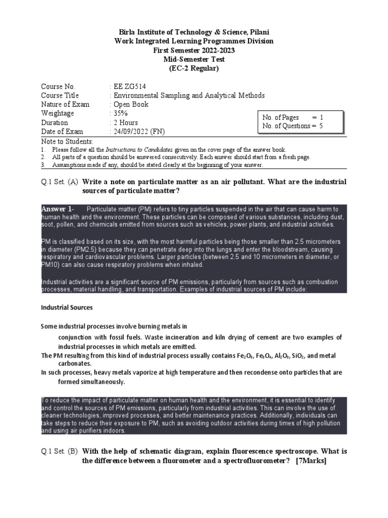 Environmental Sampling and Analysis Methods FIRST SEM 2022-2023 ...