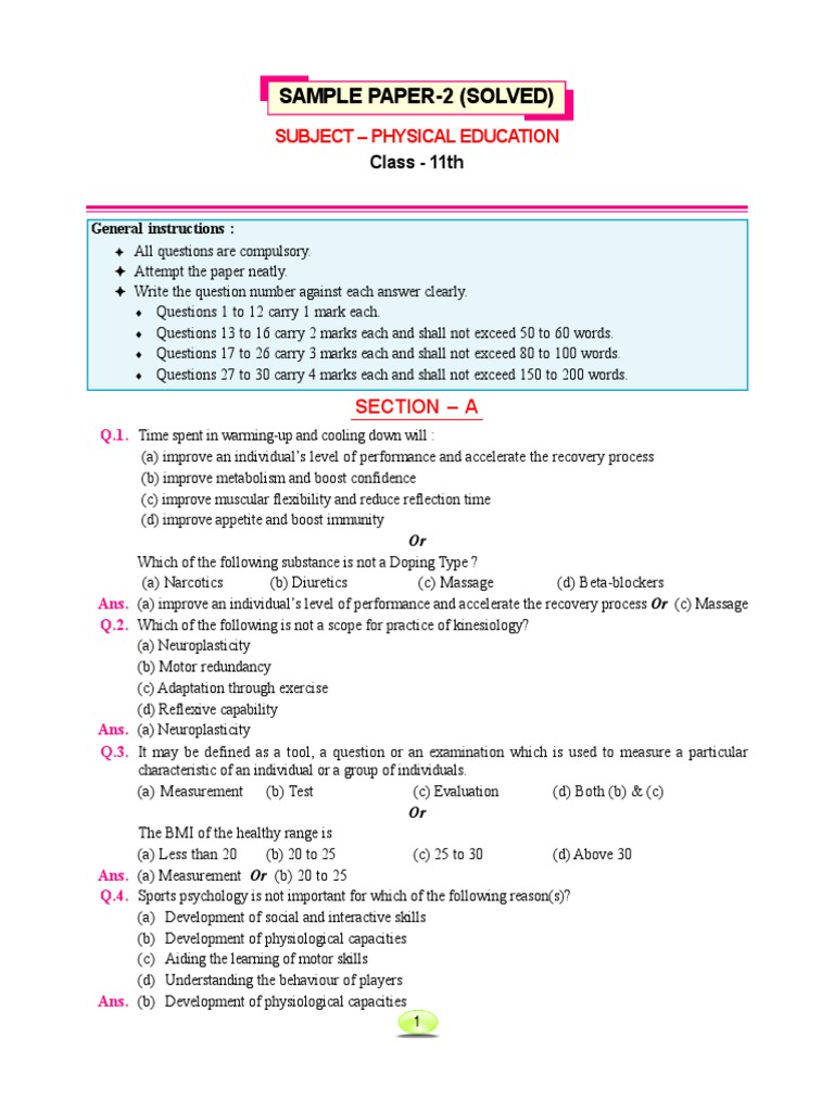 Sample Paper-2 (Solved) : Subject - Physical Education | PDF | Paralympic Games | Adolescence