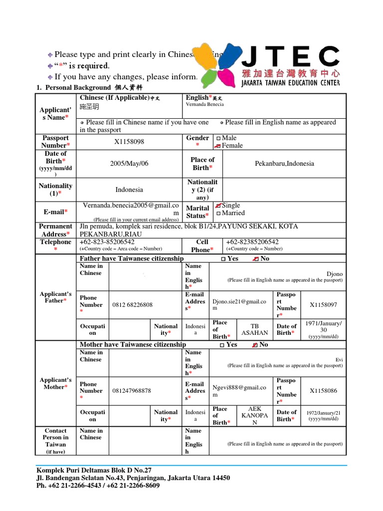 Data Application JTEC (International Student) VernandaB | PDF ...