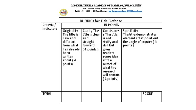 Title Defense Rubric for Students | PDF