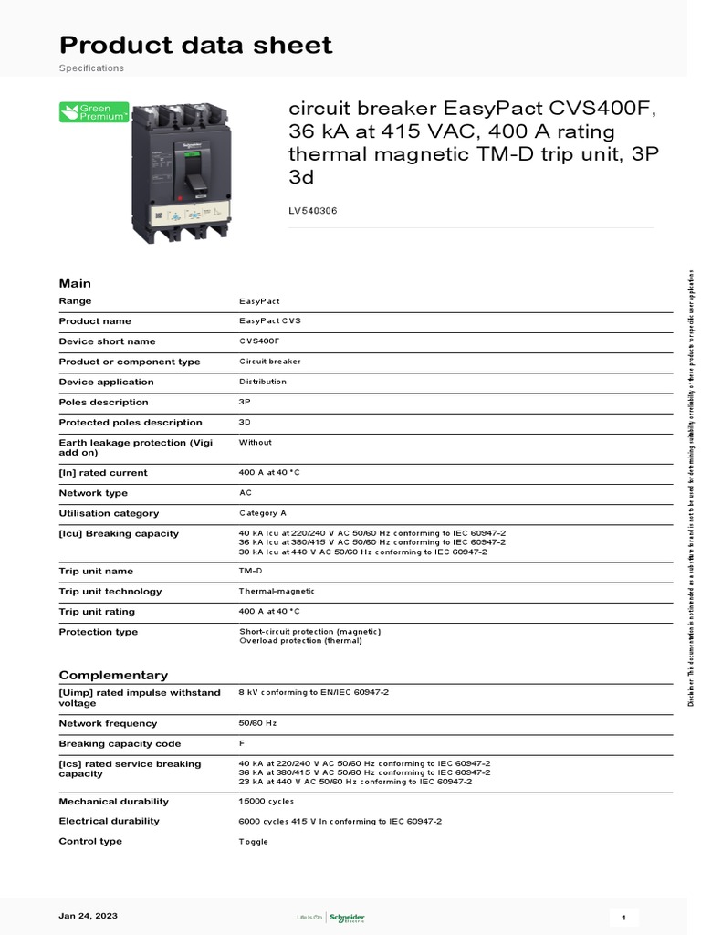 Easypact Cvs Lv540306 | PDF | Alternating Current | Electrical Equipment