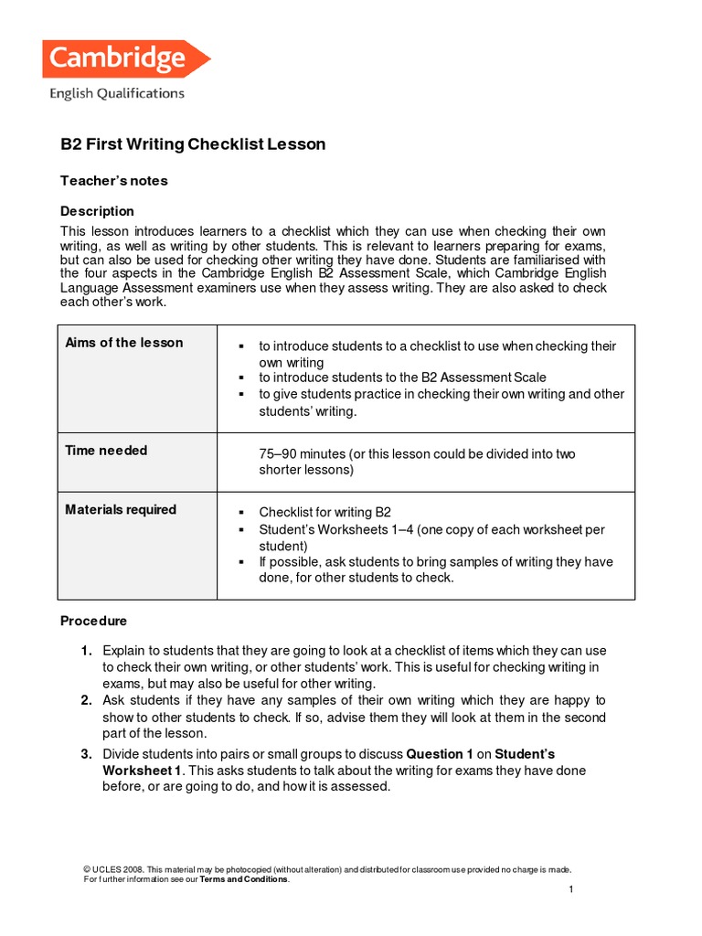 Cambridge English Writing Lesson Plan at Level b2 | PDF | Vocabulary ...