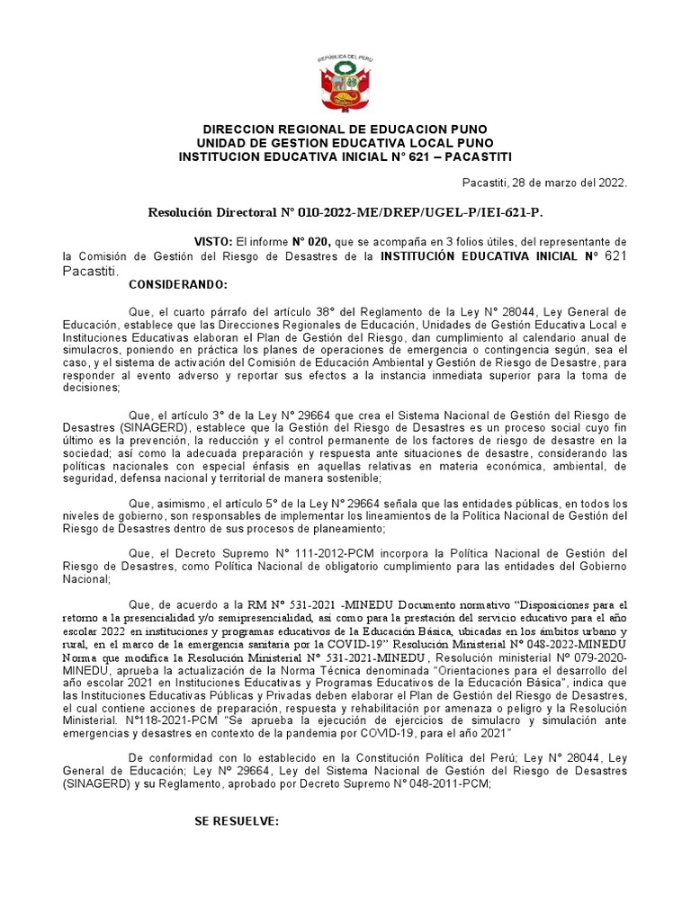 Modelo - de - RD - Del Plan de GRD | PDF | Reducción de Desastres | Educación primaria