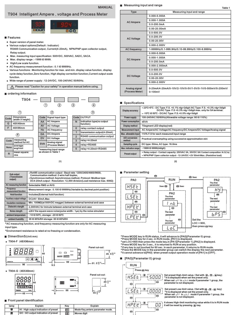 Digital Indicator T904 | PDF | Alternating Current | Parameter (Computer Programming)