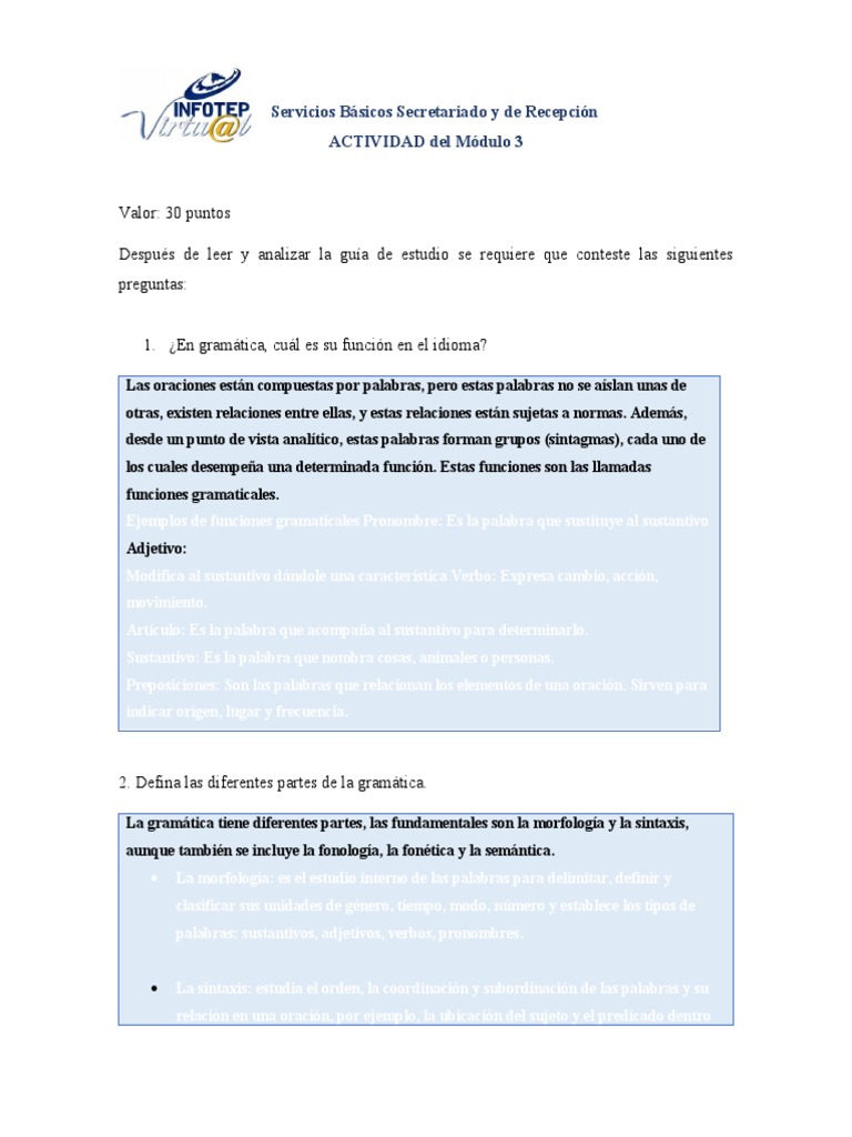 Actividad Del Módulo 3 TAREA | PDF | Palabra | Oración (Lingüística)