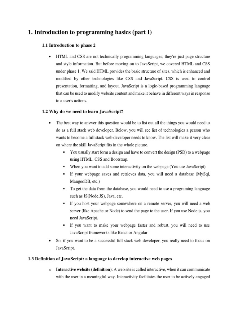 1 Introduction To Programming Basics Part1 Pdf Java Script Html 
