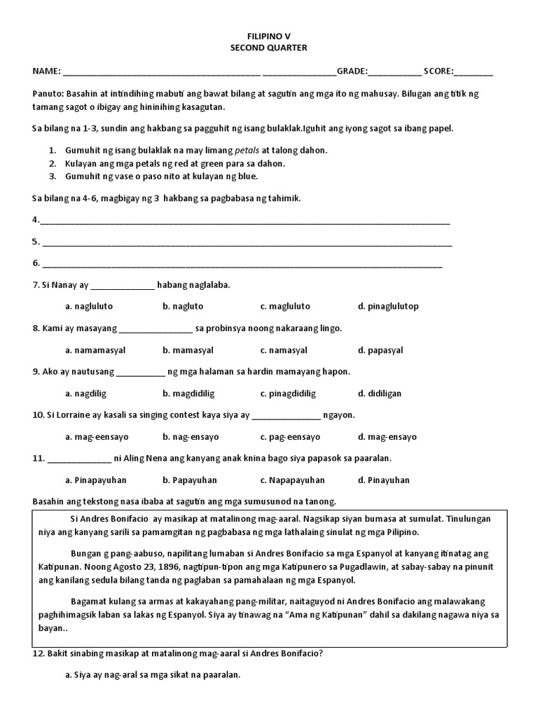 PT - Filipino 5 - Q2 | PDF