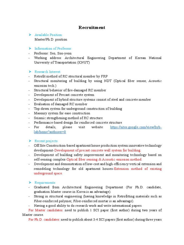 Master/PhD Positions in Structural Engineering | PDF | Concrete ...