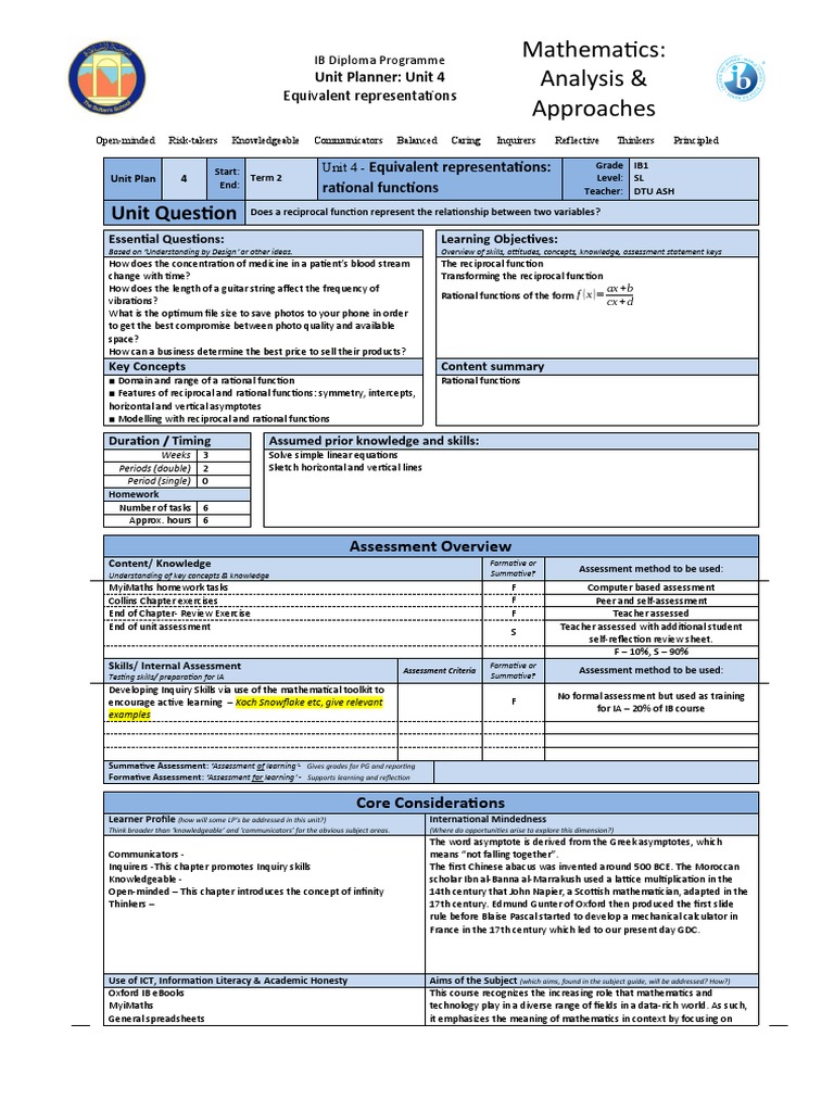 IB SL AA Unit 04 Equivalent Representaions Rational Functions | PDF ...
