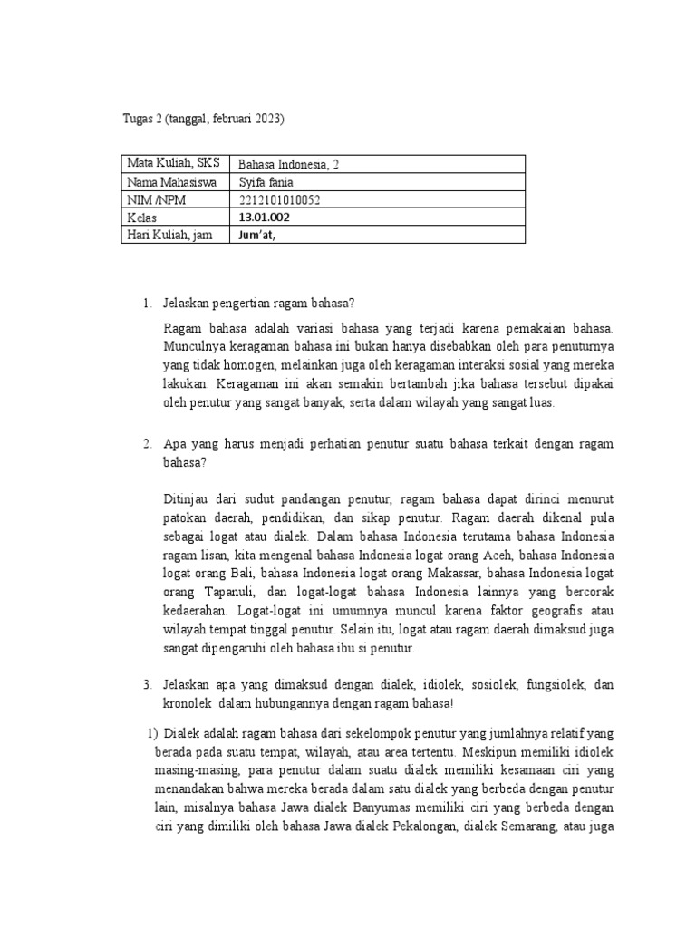 Tugas 2 Bahasa Indonesia | PDF | Ilmu Sosial | Kajian Bahasa Asing