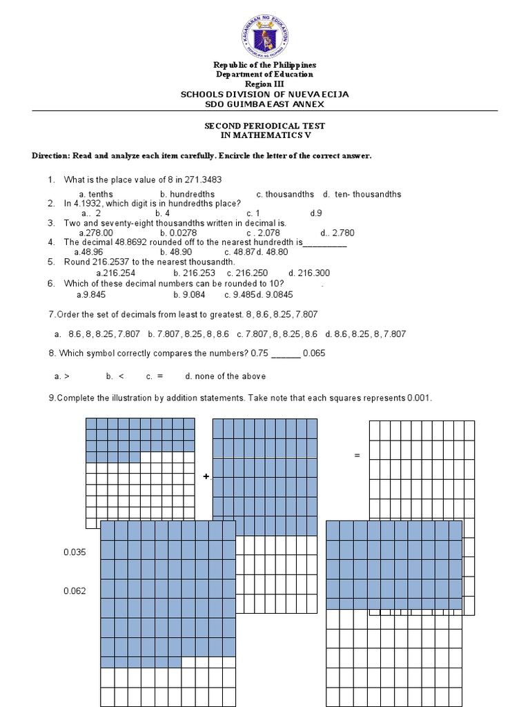 Periodical Test In Grade 5 2nd Quarter 2022 2023 1 Pdf Ratio