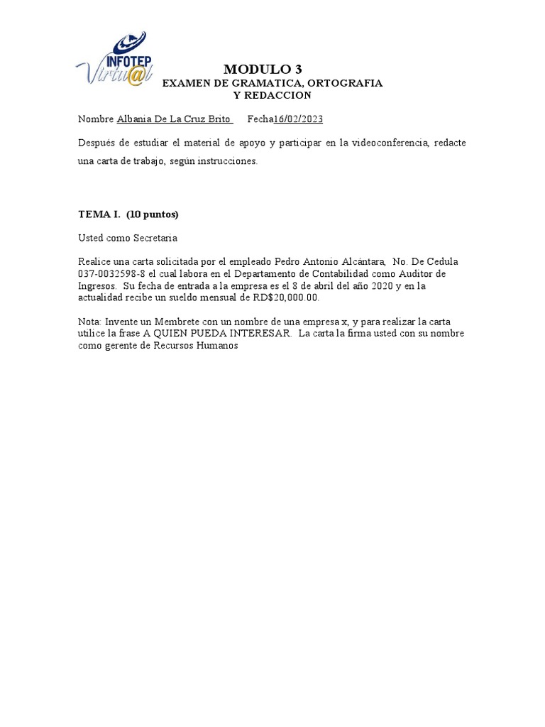 Examen Del Modulo 3, Corregido | PDF