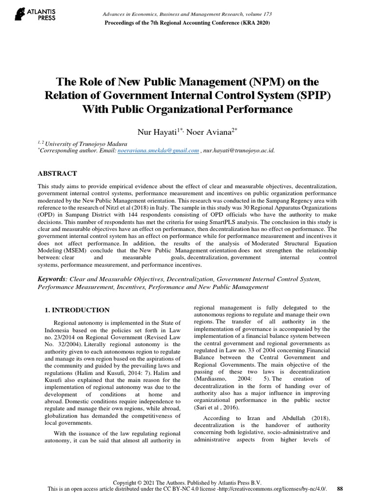 The Role of New Public Management (NPM) On The Relation of Government Internal Control System ...