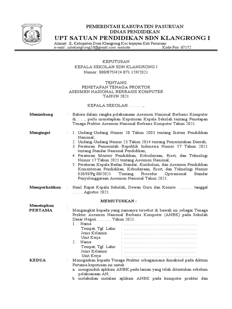 Penetapan Tenaga Proktor ANBK 2021 | PDF | Komputer