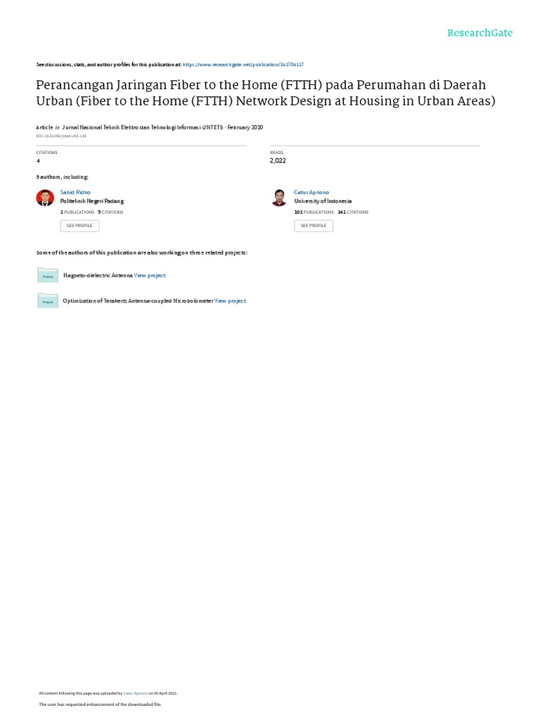 Perancangan Jaringan Fiber To The Home FTTH Pada P | PDF | Fiber To The X | Wavelength Division ...