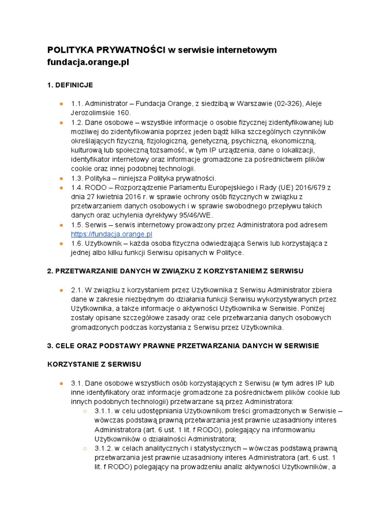POLITYKA PRYWATNOSCI W Serwisie Internetowym | PDF POLITYKA PRYWATNOSCI W Serwisie Internetowym | PDF