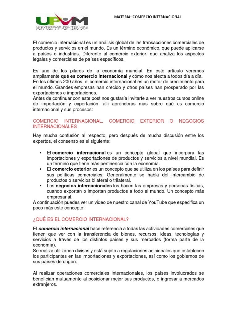 Introducción al Comercio Internacional | PDF | Comercio | El comercio ...