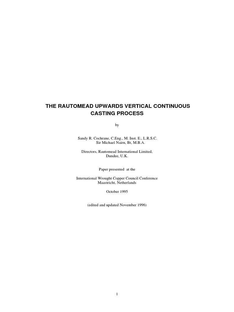 The Rautomead Upwards Vertical Continuous Casting Process | PDF ...