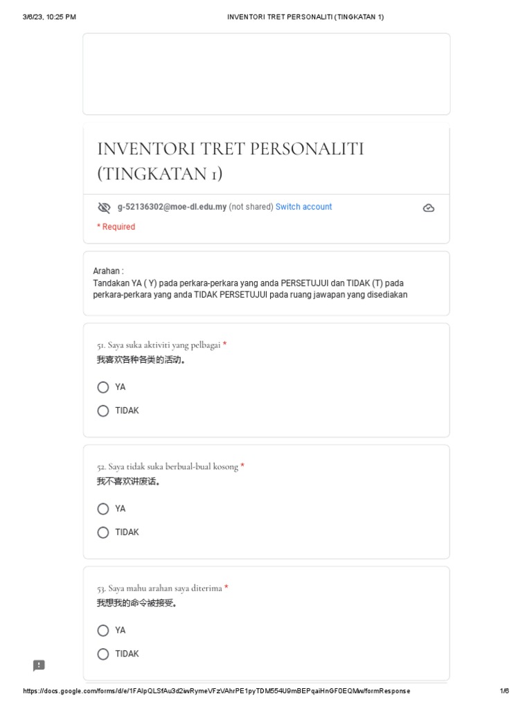 Inventori Tret Personaliti (Tingkatan 1) 6 | PDF