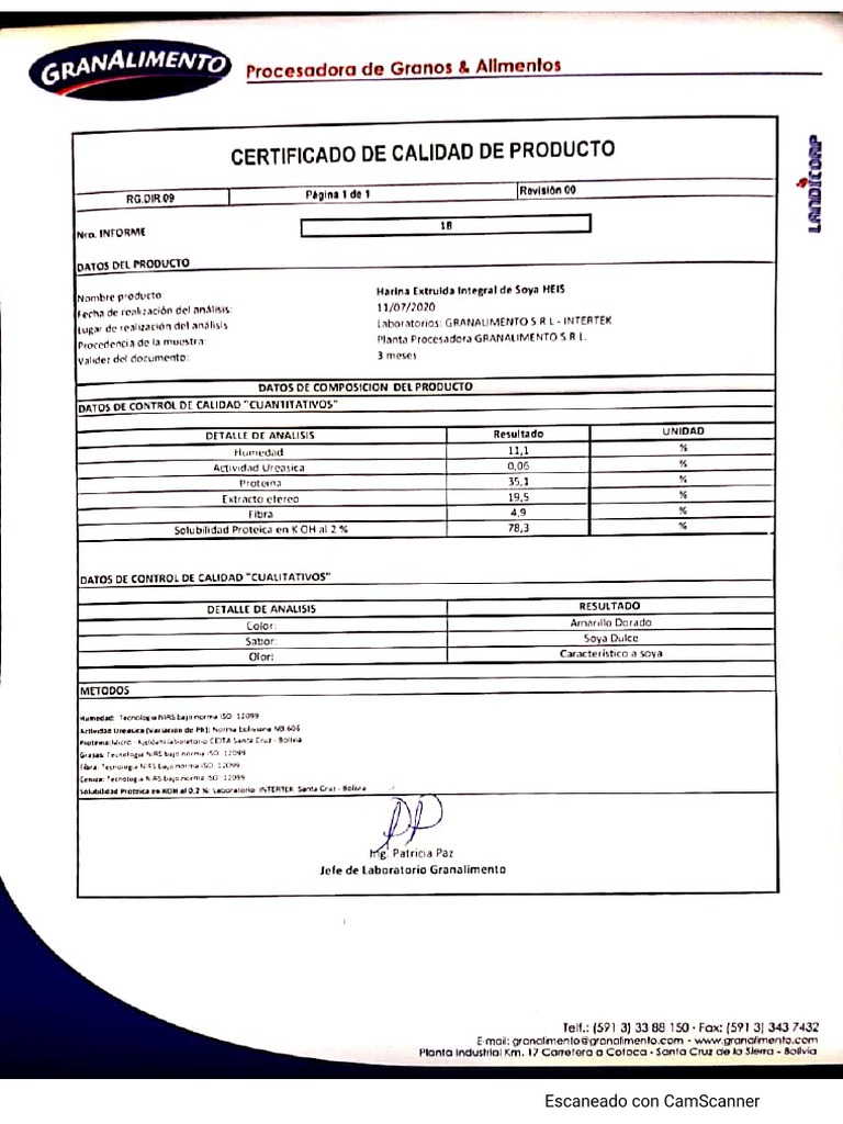 T 68 Certificado de Calidad y Fumigacion Fact. 0000018 | PDF
