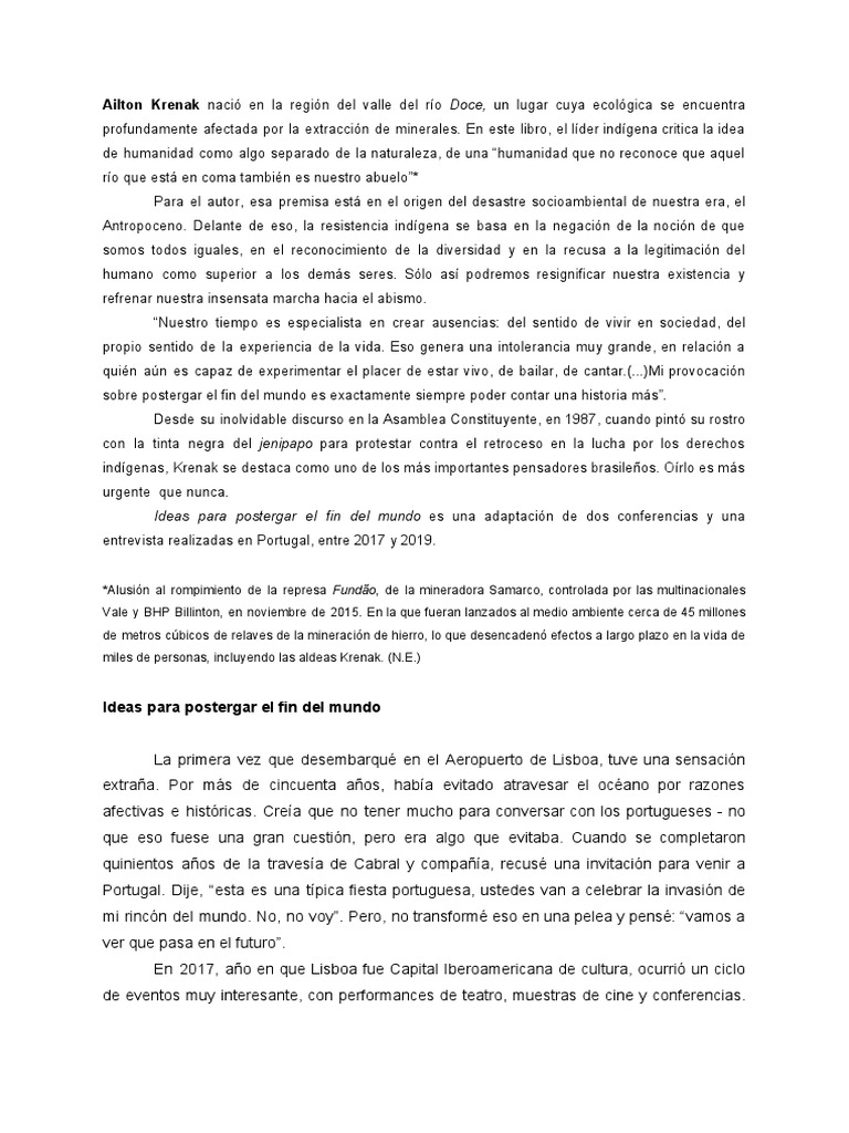 Ideas para postergar el fin del mundo | PDF
