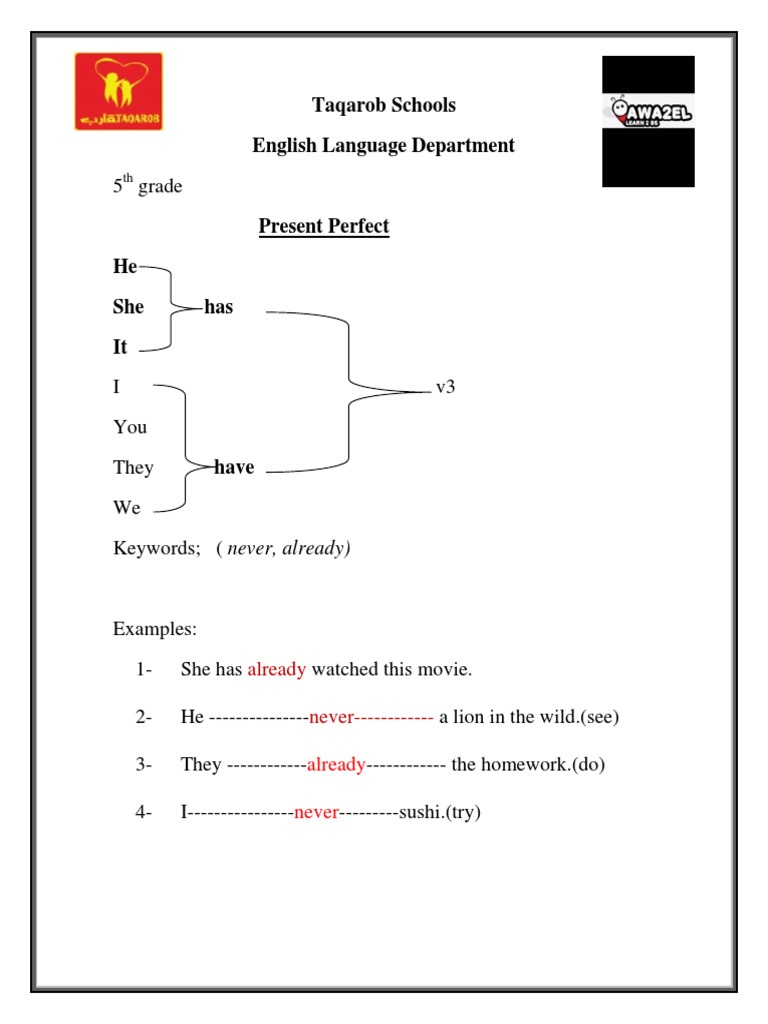 Worksheet Present Perfect 5th Grade | PDF