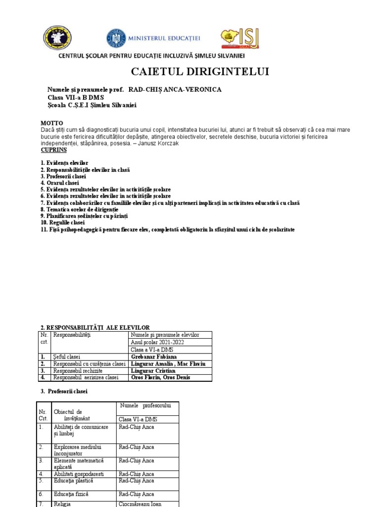 Caietul Dirigintelui | PDF
