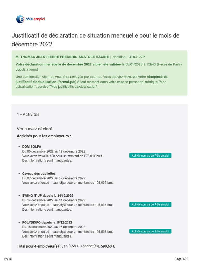 Justificatif Declaration 12 2022 | PDF