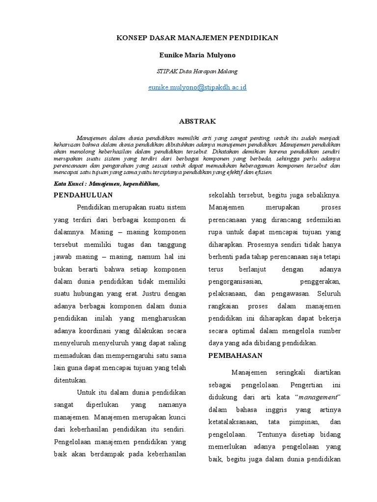 Jurnal Konsep Dasar Manajemen Pendidikan | PDF