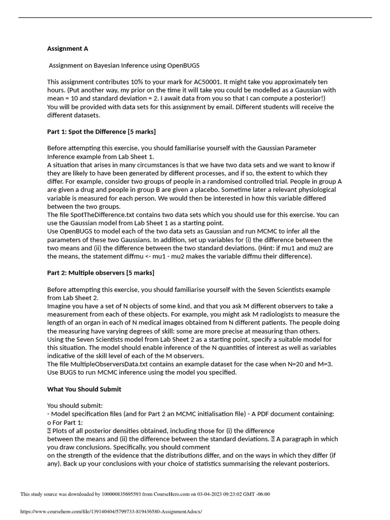 AssignmentA | PDF | Normal Distribution | Statistical Inference