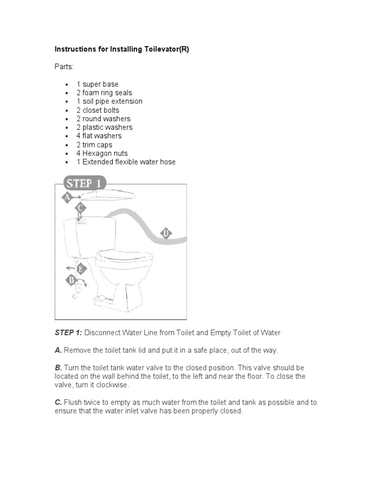 Toilevator Installation Instructions | PDF | Valve | Manufactured Goods