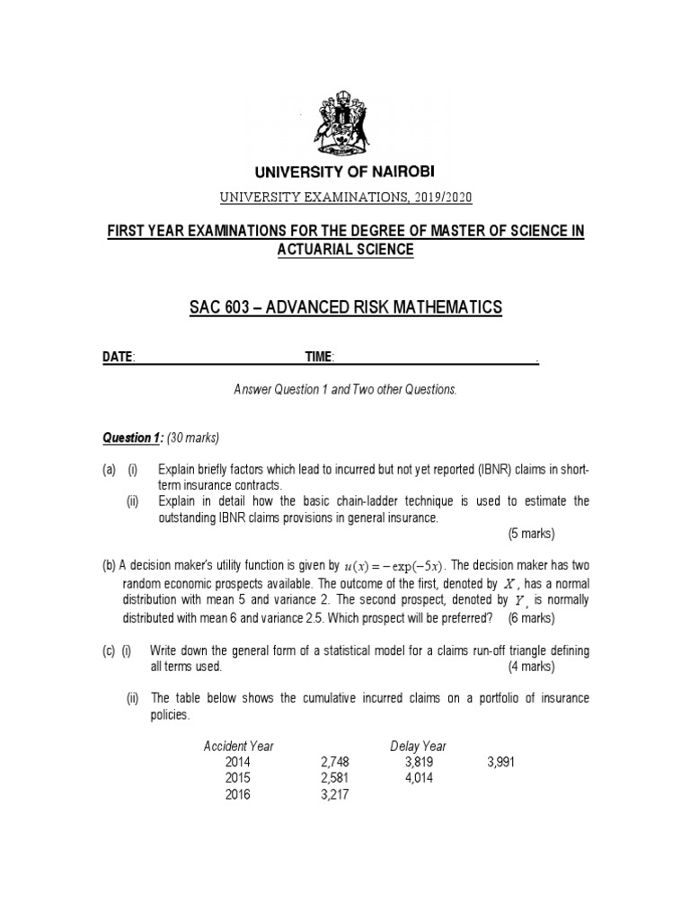 SAC 603 Exam 19 - 20 | Download Free PDF | Insurance | Actuarial Science SAC 603 Exam 19 - 20 | Download Free PDF | Insurance | Actuarial Science