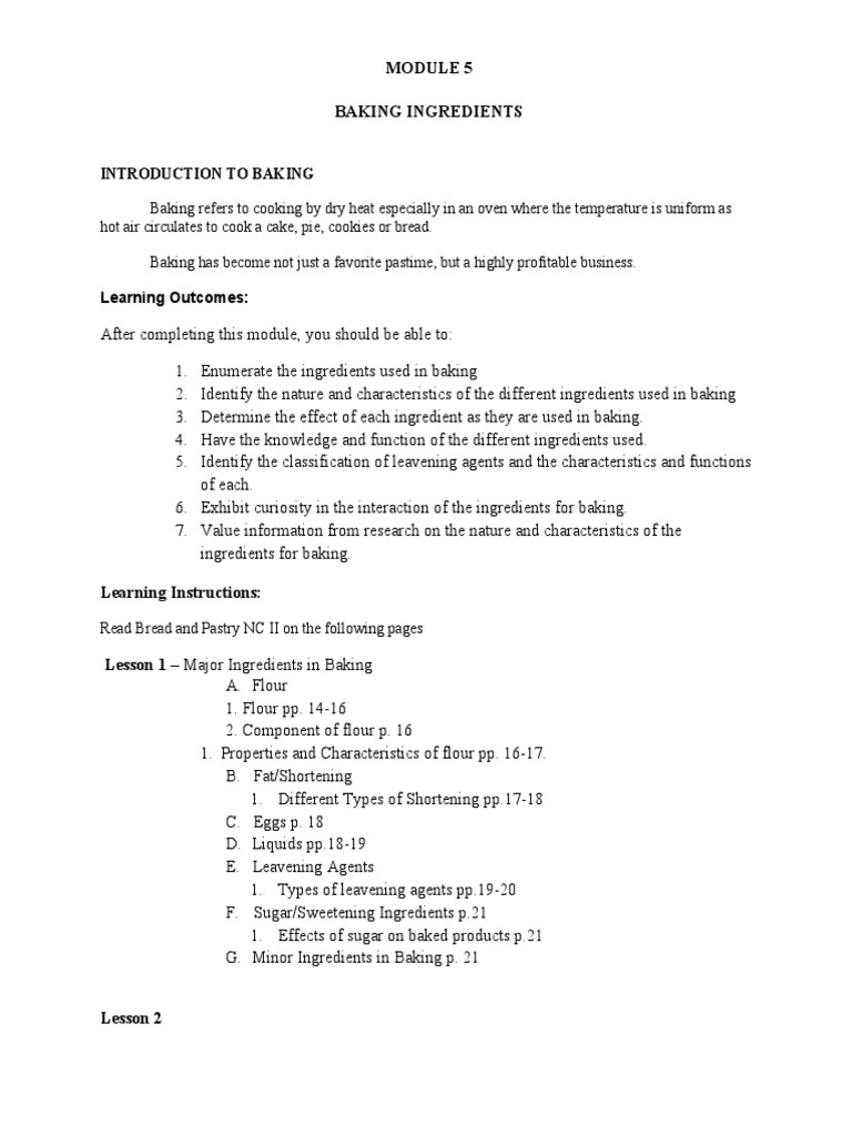 HM 8 MODULE 5 Baking Ingredients | PDF | Baking | Cakes
