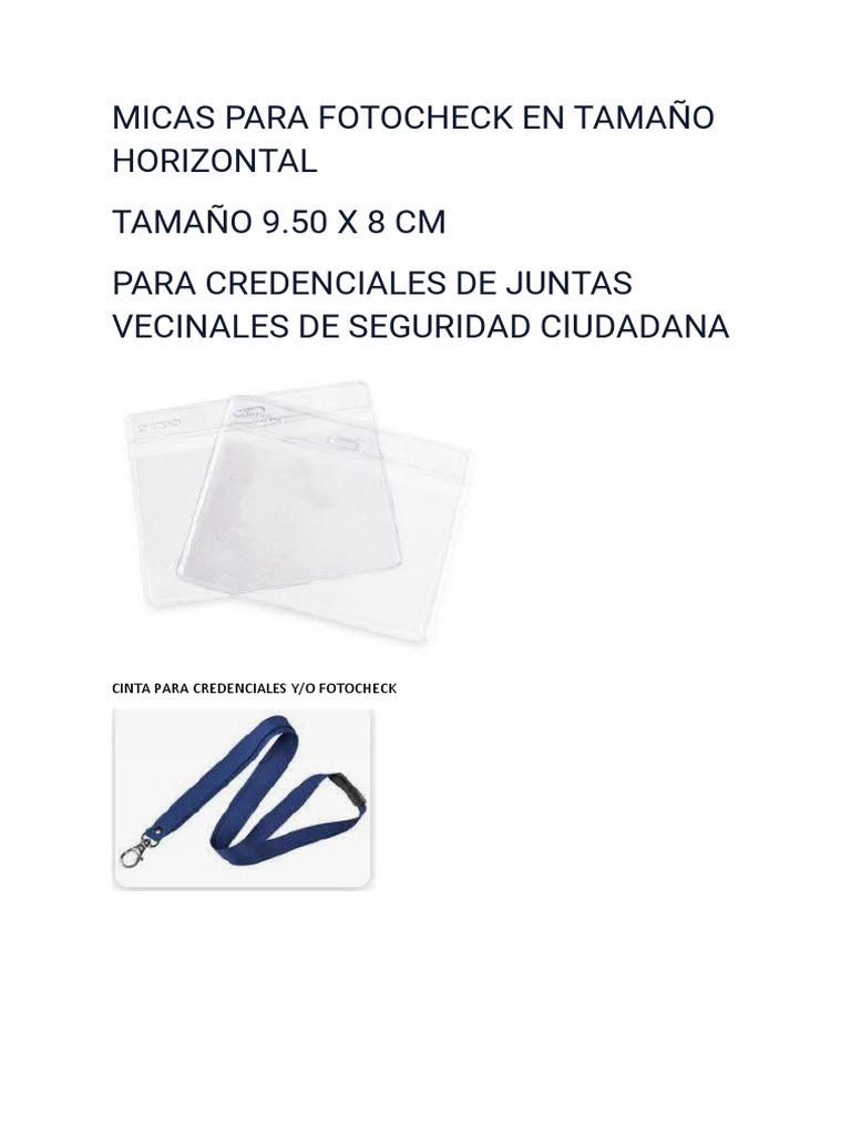 Micas para Fotocheck en Tamaño Horizontal | PDF