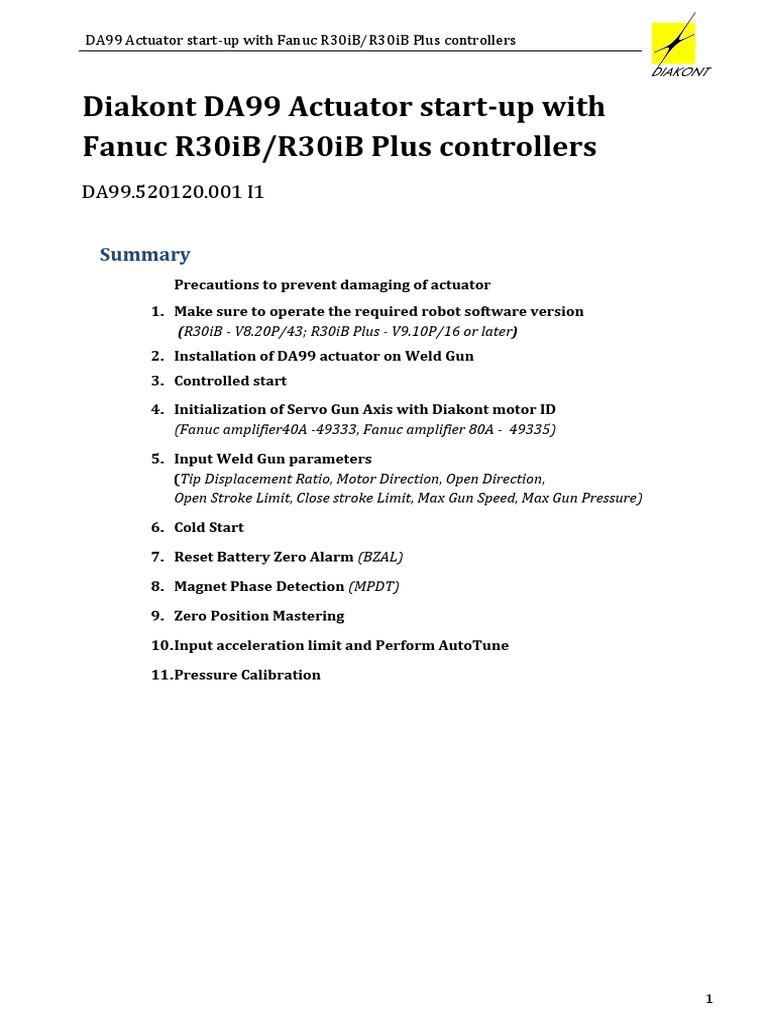 (DA99.520120.001 I1) DA99 Actuator Start-Up With FANUC R30iB, R30iB Plus Controller | PDF ...