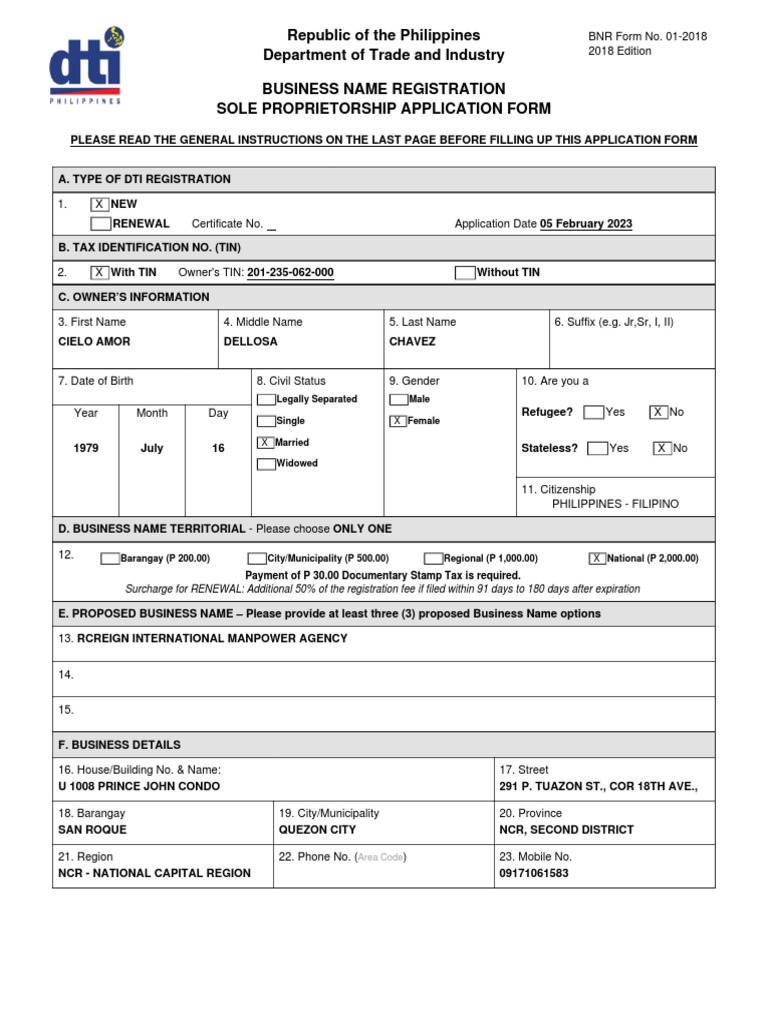 Undertaking DTI 2023 | PDF | Identity Document | Business