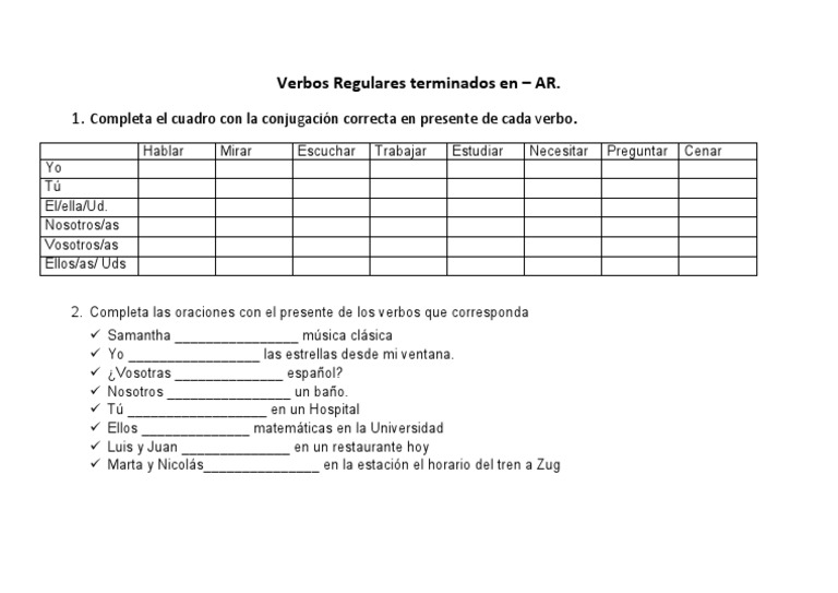 Verbos Regulares Ar | PDF