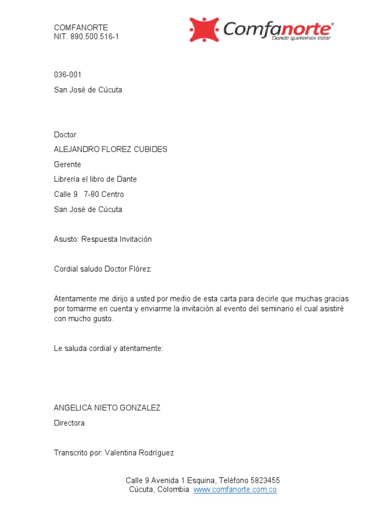 Respuesta a Invitación Formal | PDF