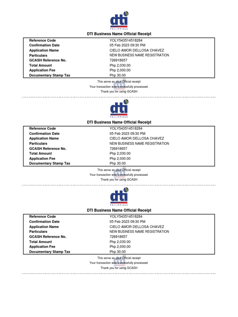 Official Receipt DTI | PDF | Law