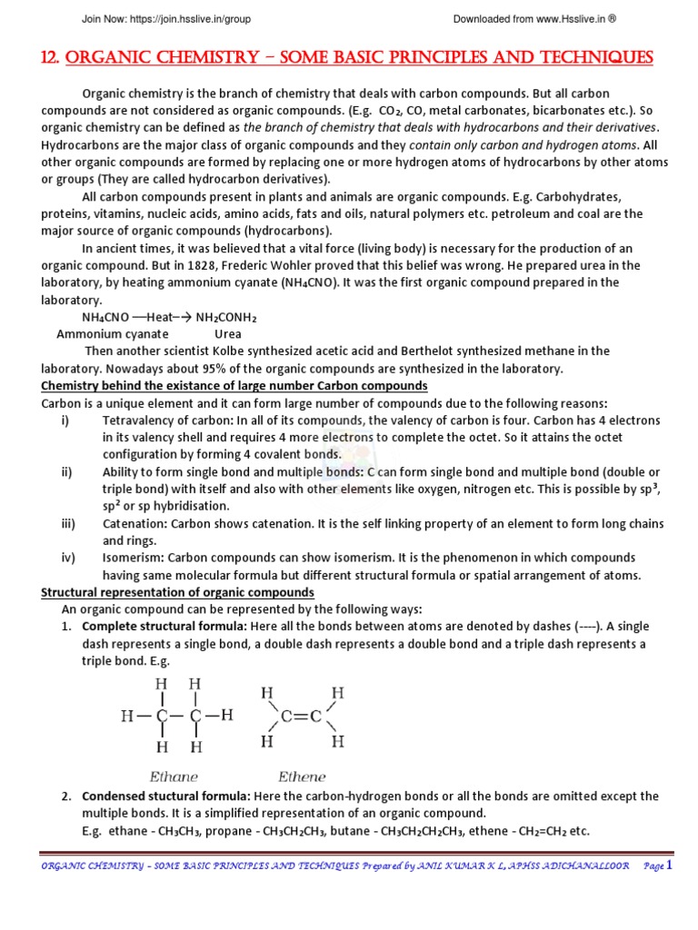 Hsslive Xi Chem Notes Anil CH 12. Organic Chemistry Some Basic Concepts ...