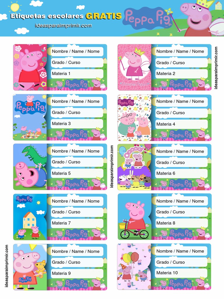 Etiquetas Escolares Peppa Pig Editables Gratis | PDF