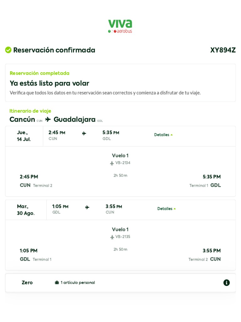Confirmación - Viva Aerobus | PDF | Aeropuerto | Aviación